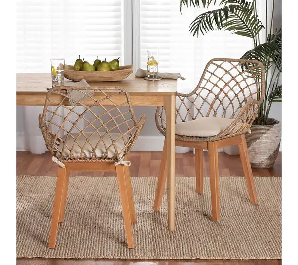 BAXTON STUDIO Bali & Pari Ballerina Greywashed Rattan Dining Air Set Of 2 - One-color
