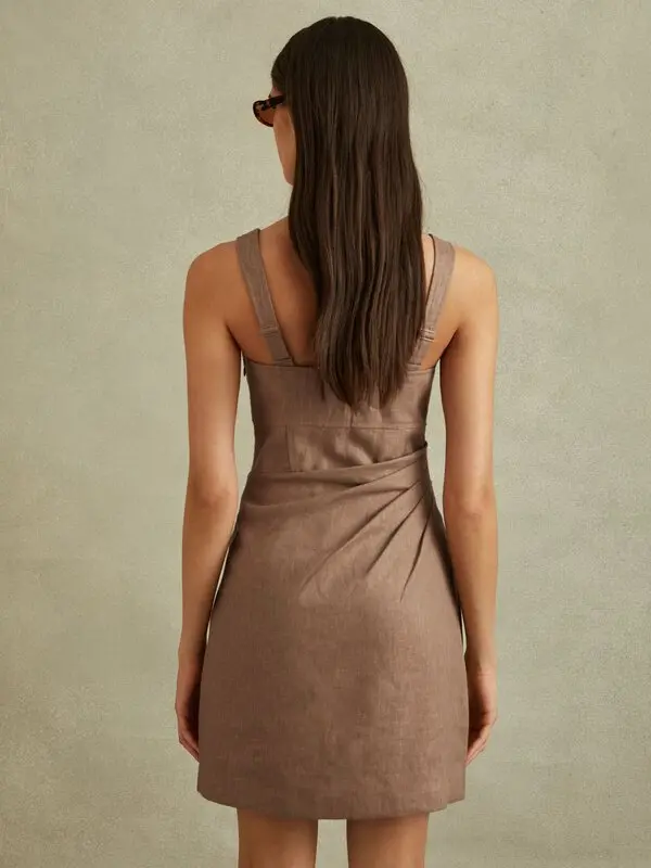 REISS Piper Linen Pleat Detail Mini Dress