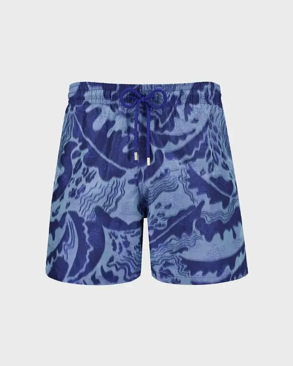 Vilebrequin Silk Swim Shorts Vagues X Maison Bucol Swimwear Moopea - Blue