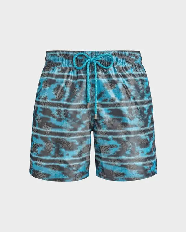 Vilebrequin Silk Swim Shorts Zebra Stripes X Maison Bucol Swimwear Moopea - Blue