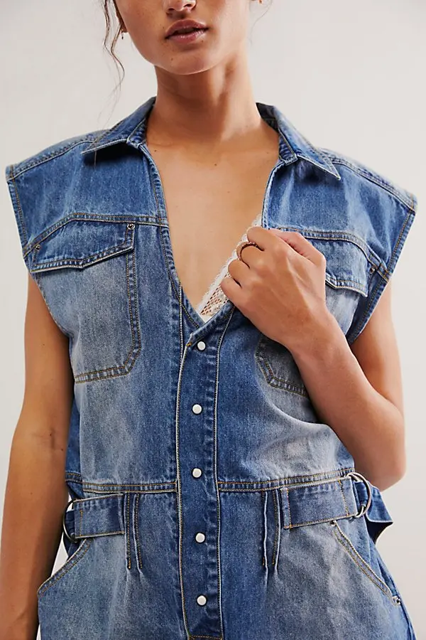 Free People Rowley Denim Mini Dress In Blue Fade - 58% Off | Editorialist