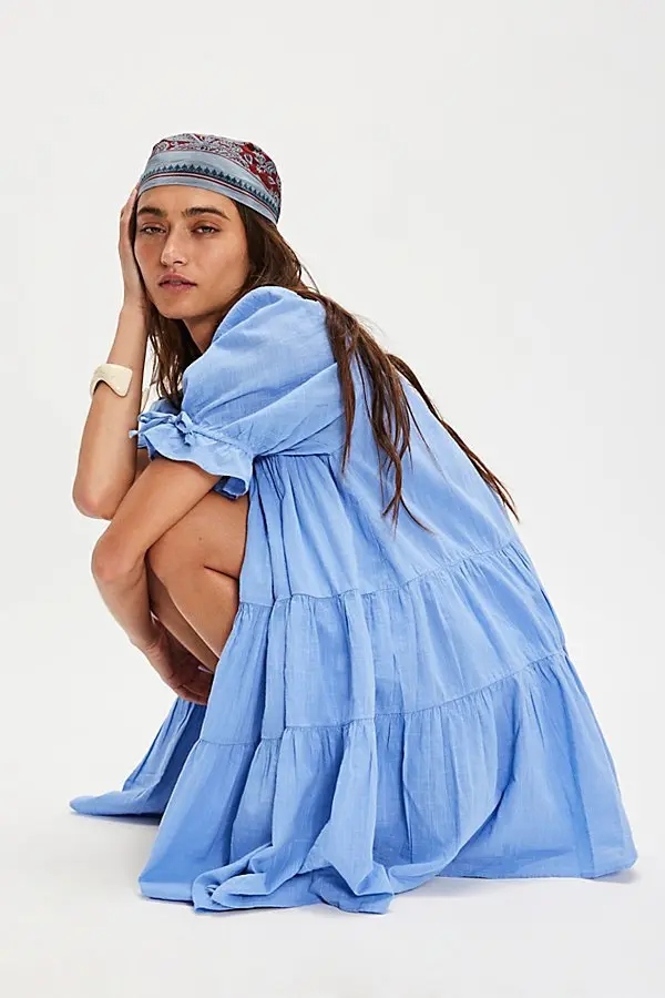 Free People Sandy Shores Babydoll Mini Dress - Cornflower Blue |  Editorialist