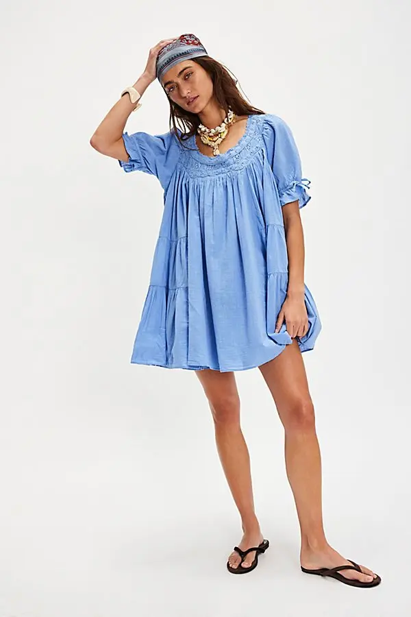 Free People Sandy Shores Babydoll Mini Dress - Cornflower Blue |  Editorialist