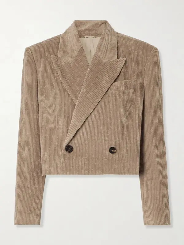 Brunello Cucinelli Cropped Double-breasted Corduroy Blazer