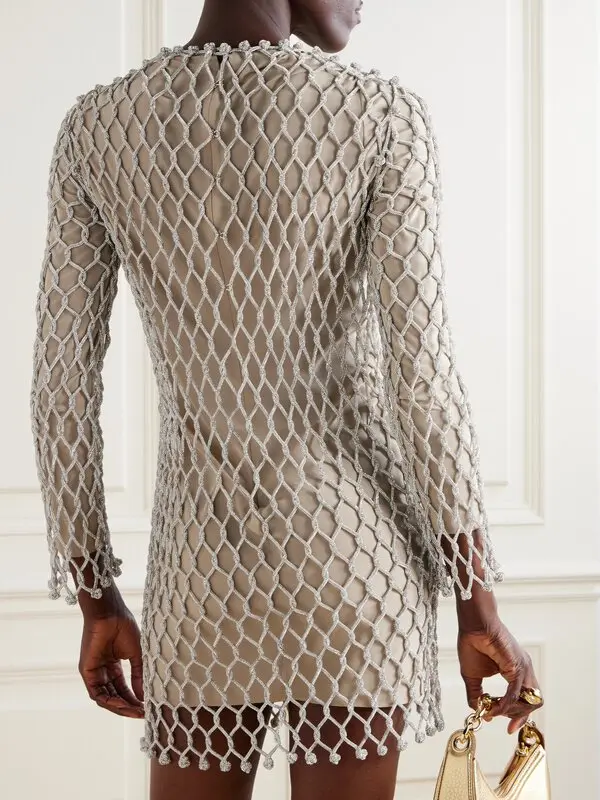 valentino silver mini dress Embroidered Crepe Couture Short Dress for Woman in Dirty Sage/silver