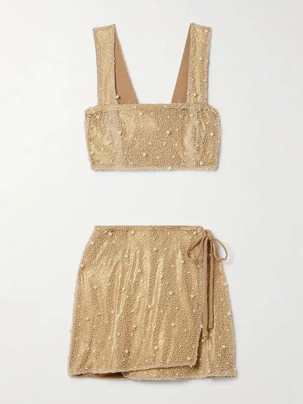 SARA CRISTINA Marea Embellished Top And Mini Skirt Set - Gold
