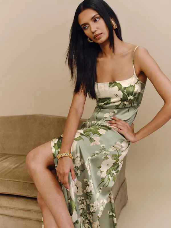 reformation selah silk dress Reformation Selah Silk Dress In Green - 70% Off