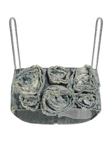 Blumarine Floral Appliqué Denim Crop Top