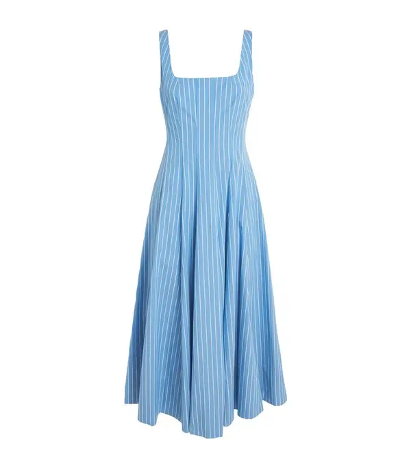 Staud Stretch-Cotton Wells Midi Dress - Blue | Editorialist