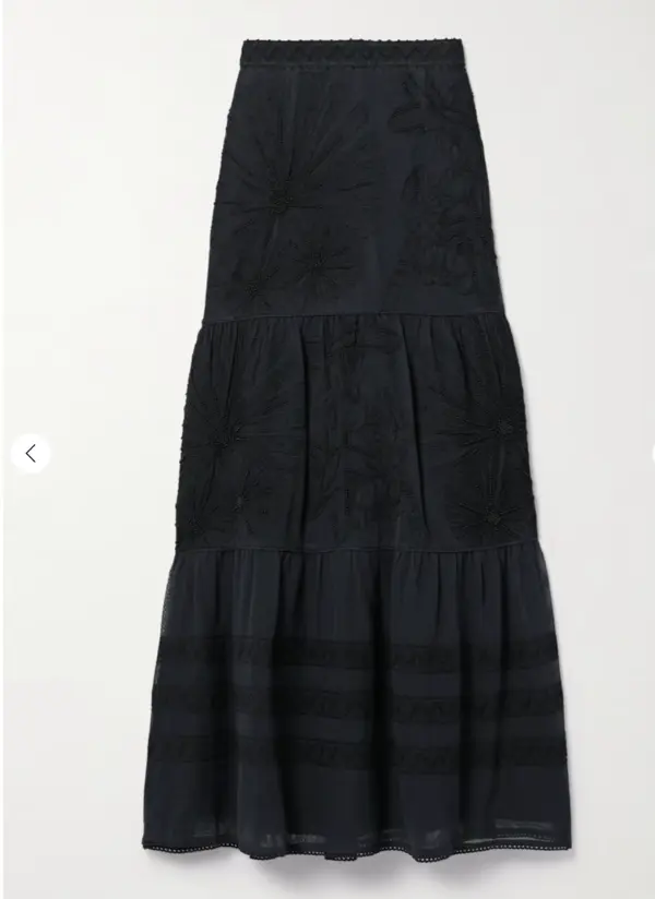 EMPORIO SIRENUSE Elda Tiered Embellished Embroidered Cotton-mesh Maxi Skirt