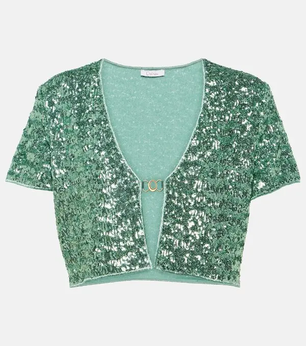 Oseree Sequined Crop Top - Green