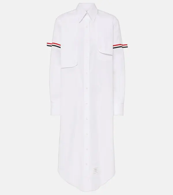 Thom Browne Rwb Stripe Cotton Shirt Dress - White