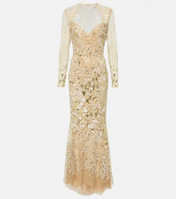 Elie Saab Atom Sequined Embroidered Tulle Gown
