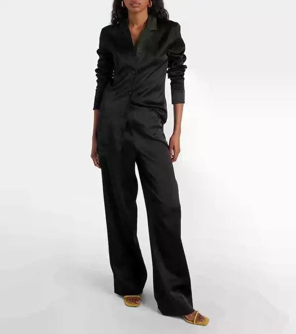 TOTEME High-rise Wide-leg Satin Pants - Black