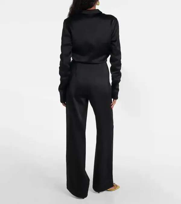 TOTEME High-rise Satin Wide-leg Pants - Black