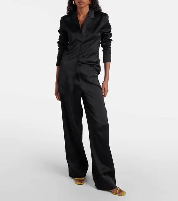 TOTEME High-rise Wide-leg Satin Pants - Black