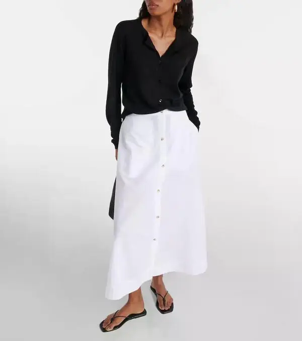 TOTEME High-rise Cotton Maxi Skirt - White