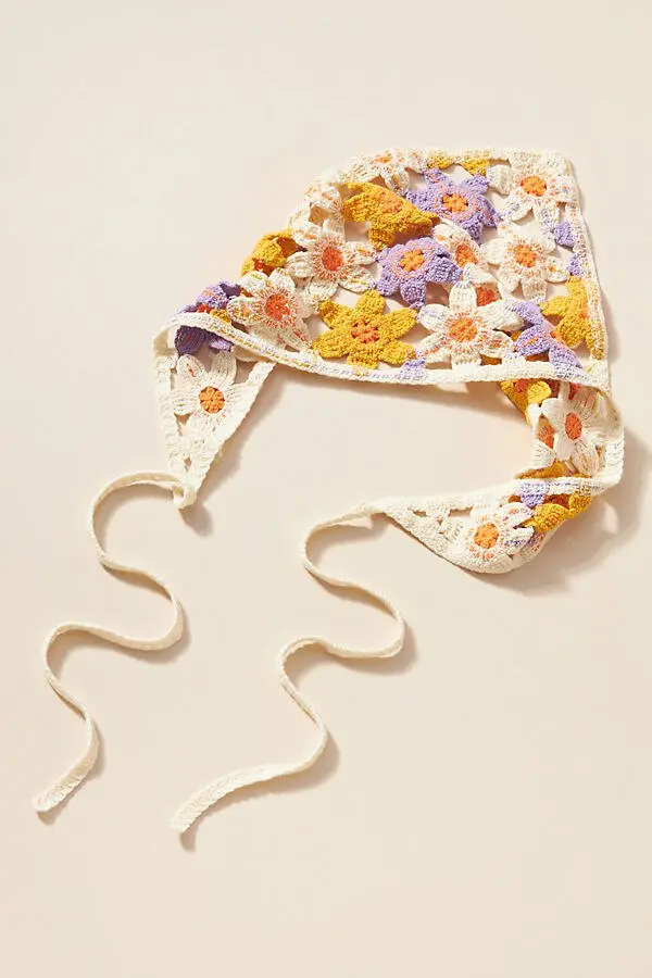 New! Anthropologie-Floral Crochet Hair Scarf Floral Crochet Hair Scarf | Anthropologie main image 2