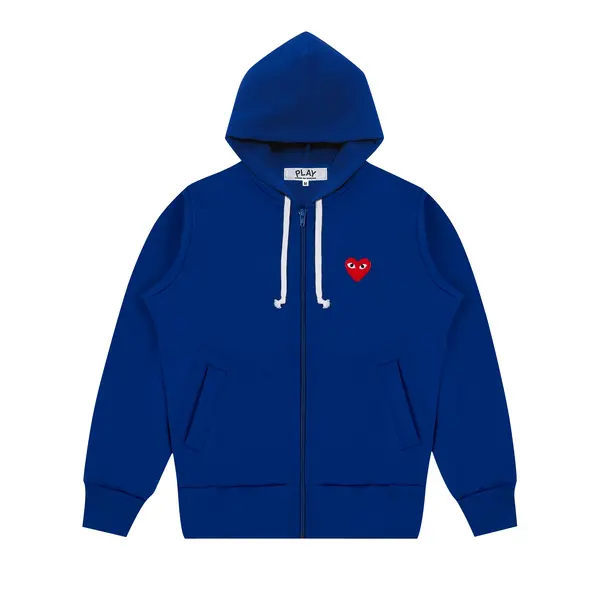 Play Comme Des Garcon Zip Up Hoodie With Red Heart - Blue