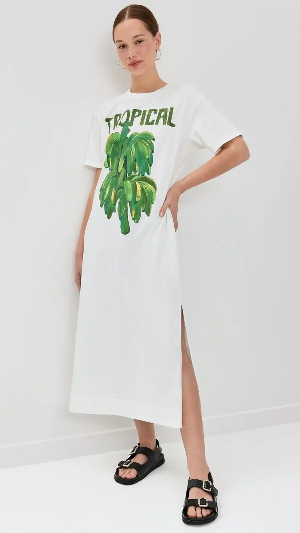 Farm Rio Tropical T-Shirt Dress In Off-White - 30% Off | Editorialist