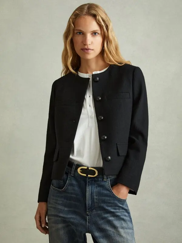 REISS Nola Cropped Wool Jacket