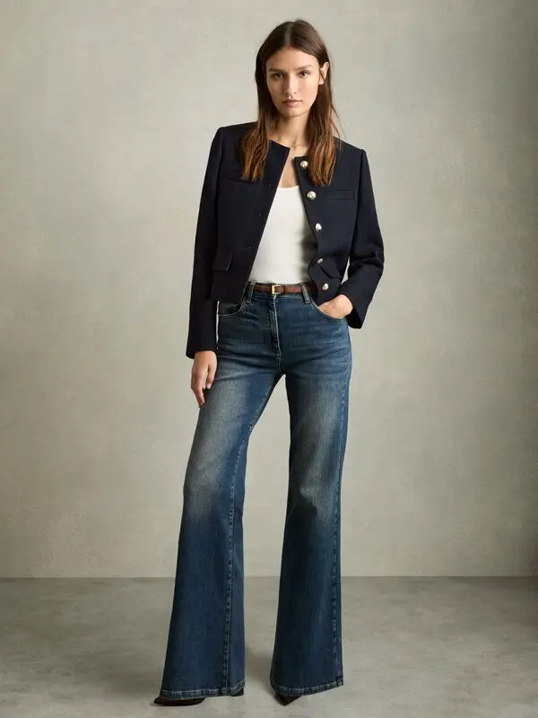 REISS Nola Cropped Wool Jacket - Navy