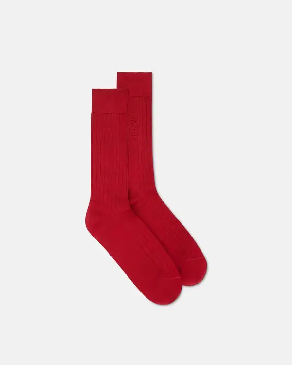 Versace Embroidered Ribbed Cotton Socks - Red