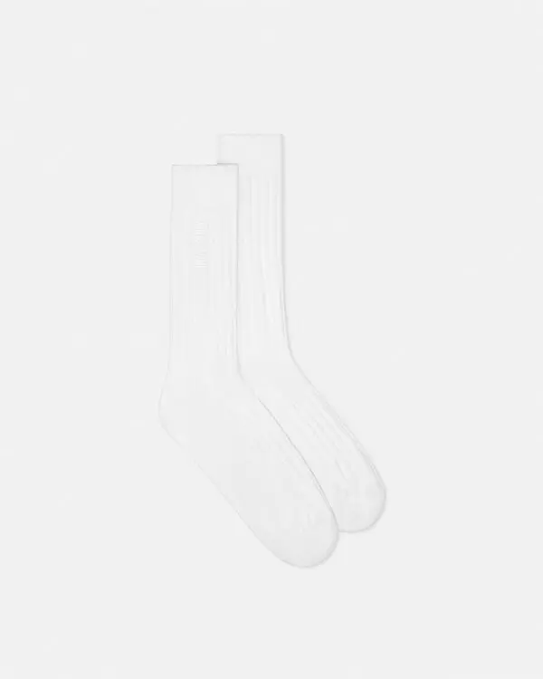 Versace Embroidered Ribbed Cotton Socks - White