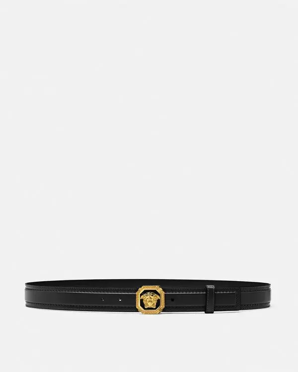 Versace La Medusa Leather Belt - Black+gold