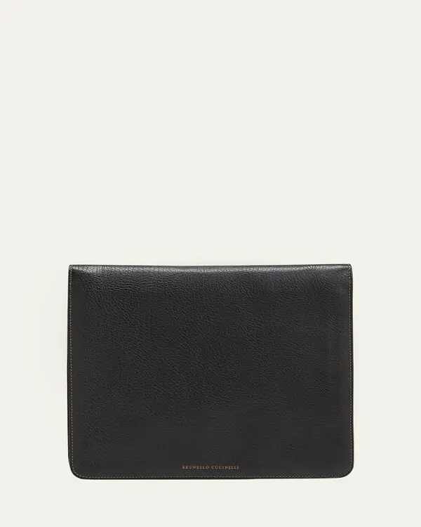 Brunello Cucinelli Grained Calfskin Document Holder - Black