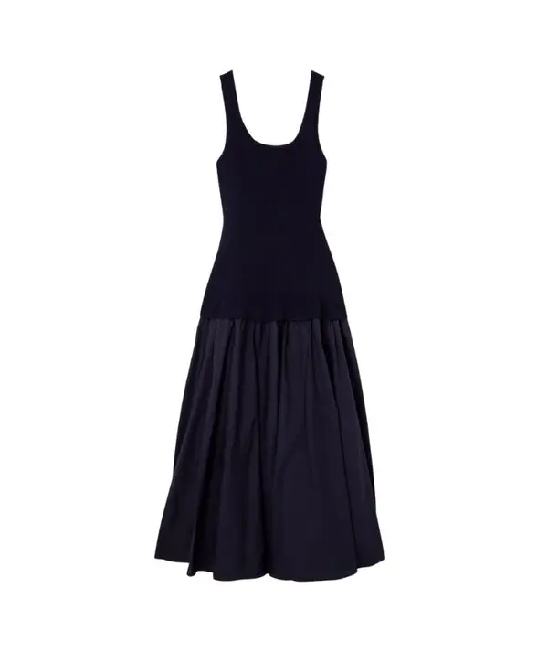 Simkhai Silas Ribbed-knit And Cotton-poplin Midi Dress