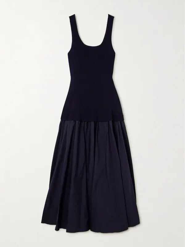 Simkhai Silas Ribbed-knit And Cotton-poplin Midi Dress