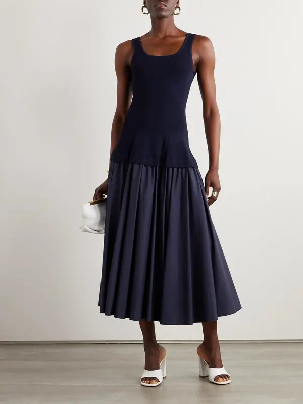 Simkhai Silas Ribbed-knit And Cotton-poplin Midi Dress