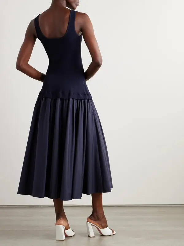 Simkhai Silas Ribbed-knit And Cotton-poplin Midi Dress