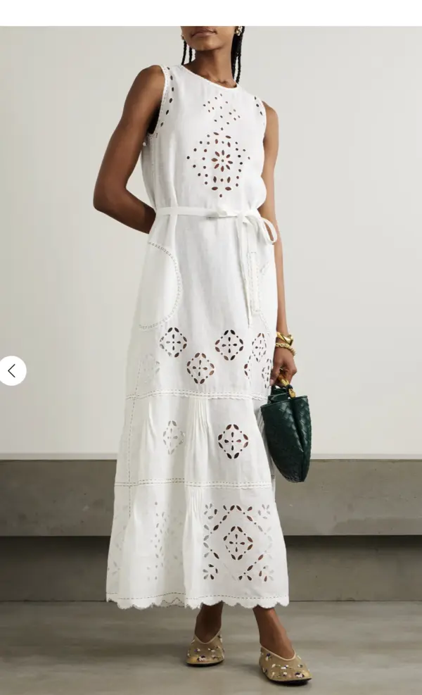 chinese dress ladies Carey Linen Midi Dress in White Meadow Embroidery Ivory main image 1