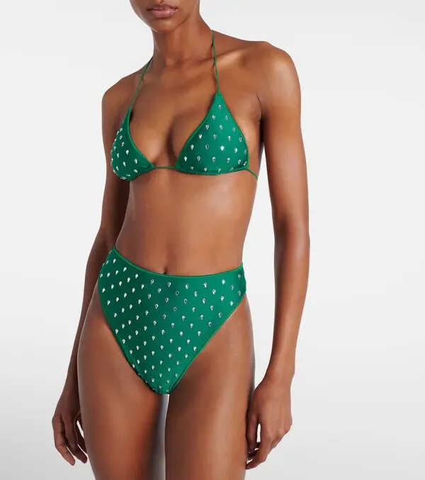 Oseree Crystal Embellished Bikini Set Green 40% Off Editorialist