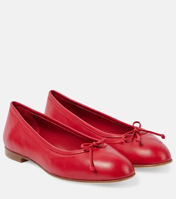 Manolo Blahnik Veralli Verona Leather Ballet Flats - Red