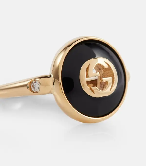 Gucci Interlocking G Onyx And Diamond Ring