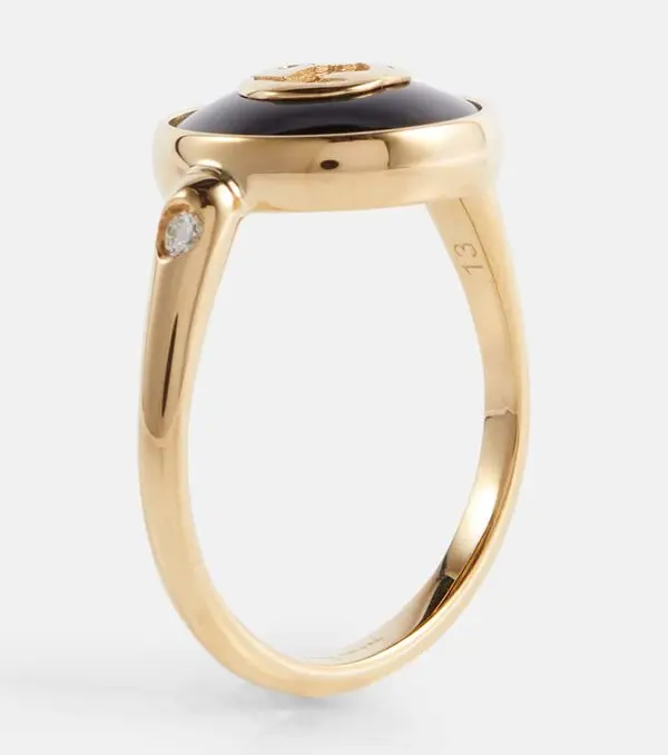 Gucci Interlocking G 18kt Ring With Onyx And White Diamonds - Gold