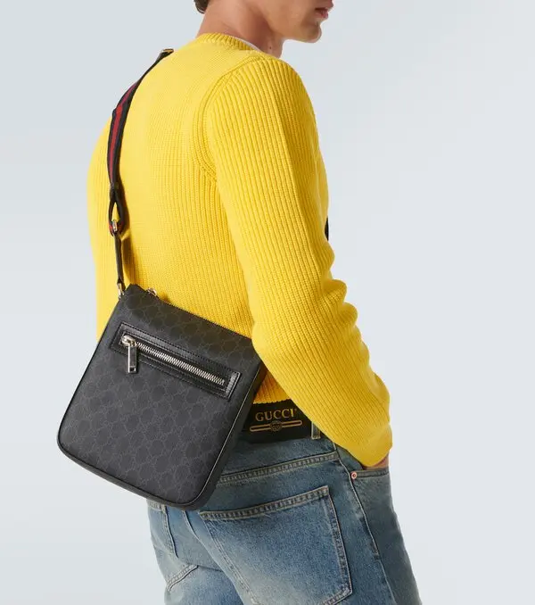 Gucci Gg Canvas Leather-Trimmed Crossbody Bag - Grey | Editorialist