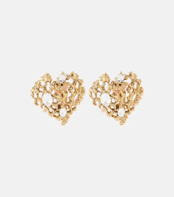 Oscar De La Renta Coral Heart Embellished Clip-on Earrings - Gold