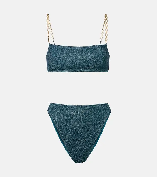 Oseree Lumière O Chain Lamé Bikini - Blue