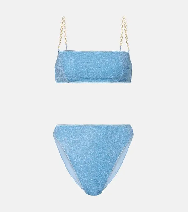 Oseree Lumière O Chain Lamé Bikini - Blue