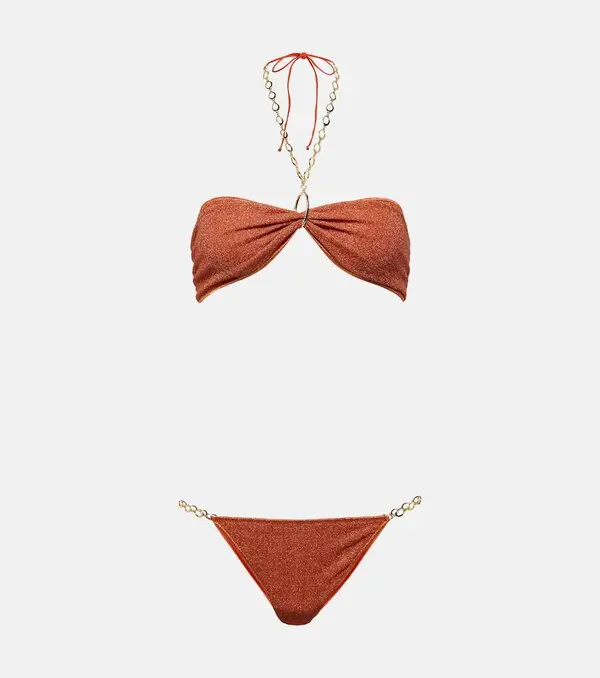 Oseree Lumière O Chain Lamé Bikini - Orange