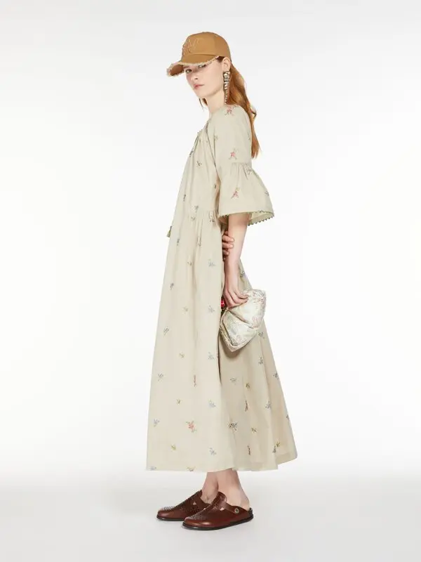 Max Mara Embroidered Poplin Dress Sand Editorialist
