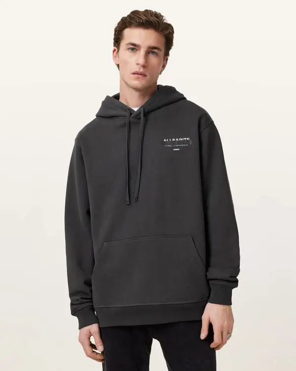 ALLSAINTS Redact Pullover Hoodie With Embroidered Logo - Washed Black