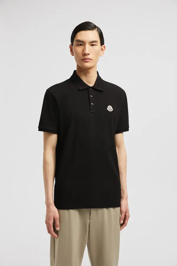Moncler Logo Patch Cotton Piquet Polo Shirt - Black