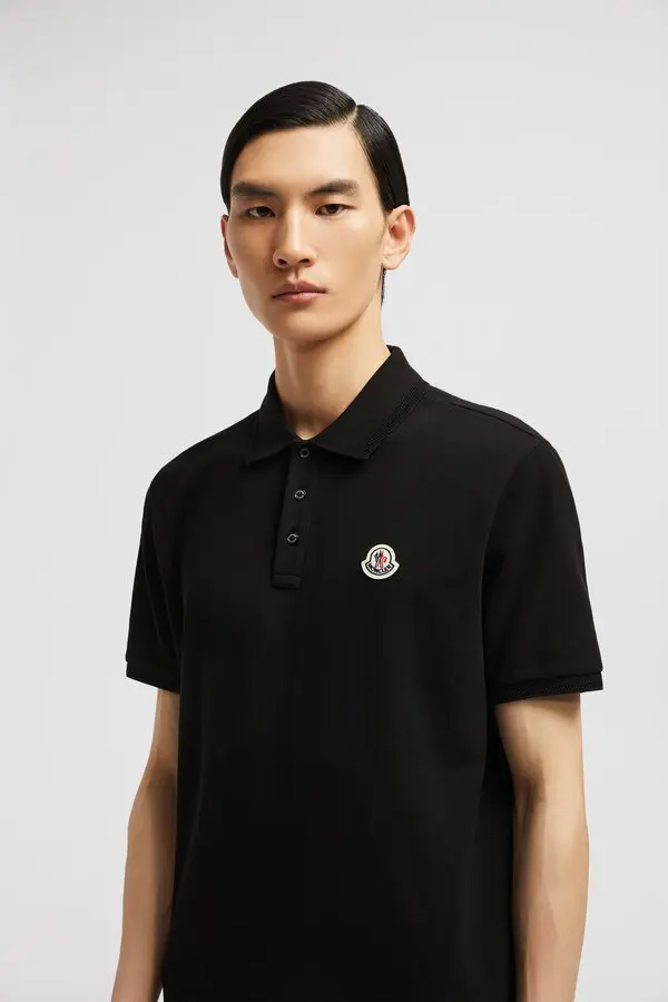 Moncler Logo Patch Cotton Piquet Polo Shirt - Black