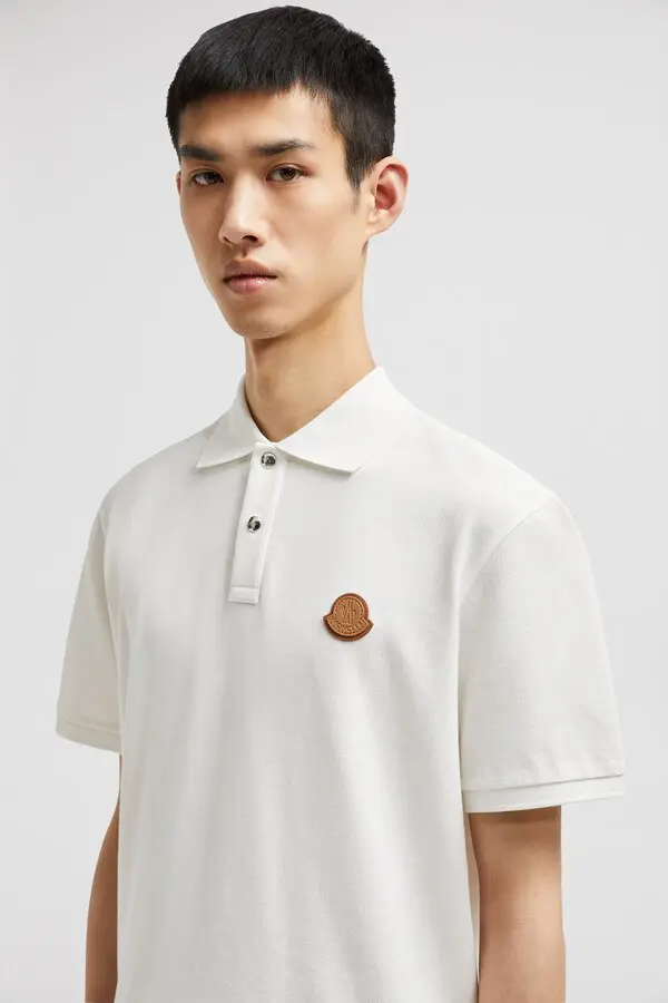 Moncler Logo Patch Cotton Piquet Polo Shirt - White