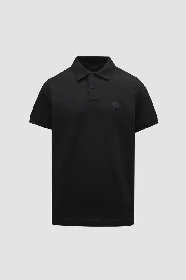 Moncler Logo Patch Cotton Piquet Polo Shirt - Black